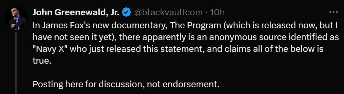 James Fox, "The Program" - Information annexe - UAP et autres UFO